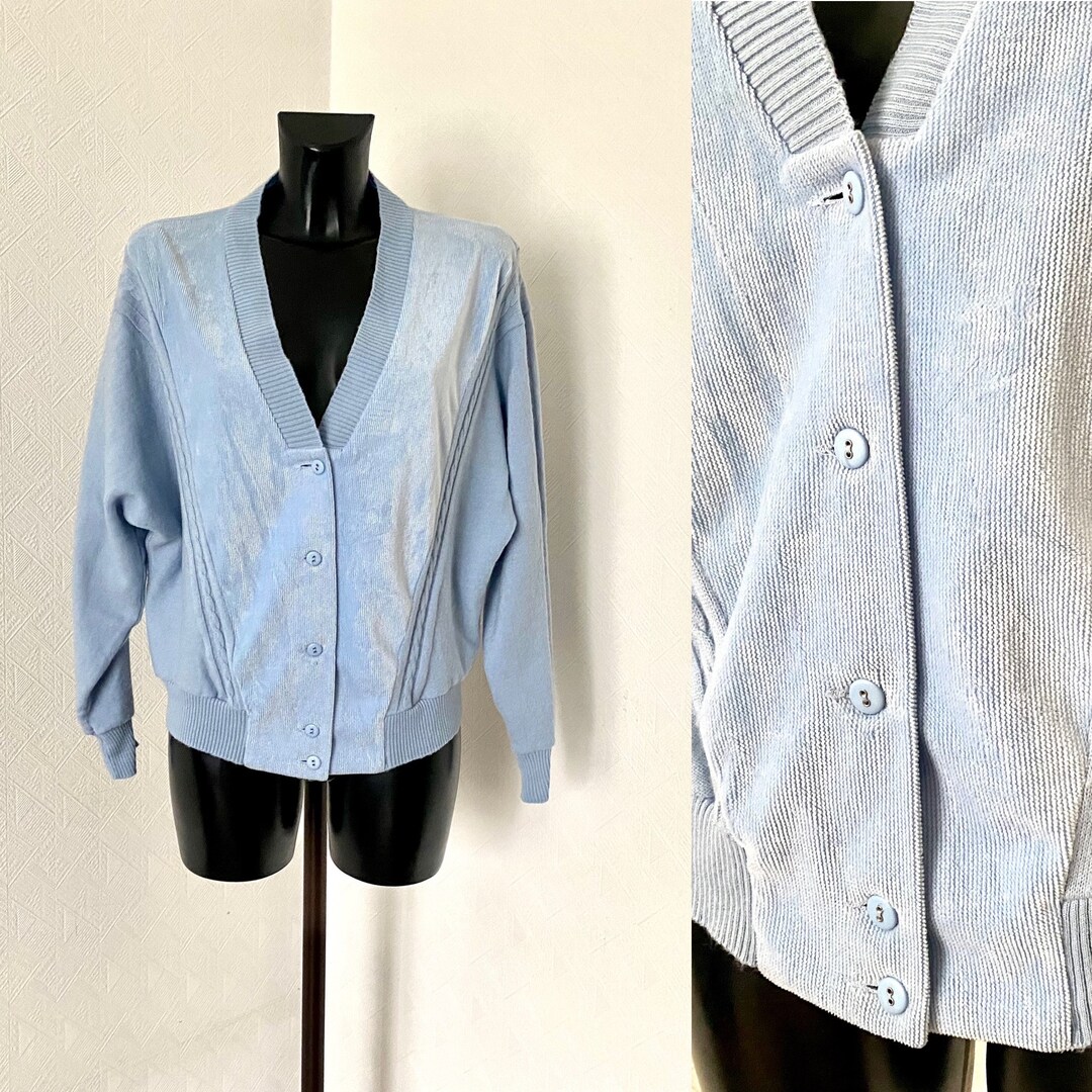 Men's Office Cardigan Light Blue Knit Shiny Cardigan Knitted Jacket ...