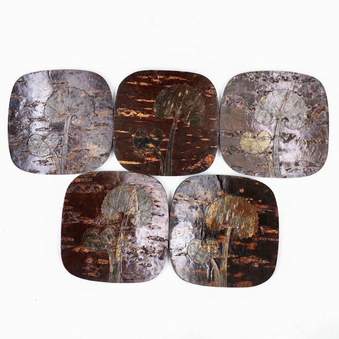 Vintage Set of Cherry Bark Plates - Etsy