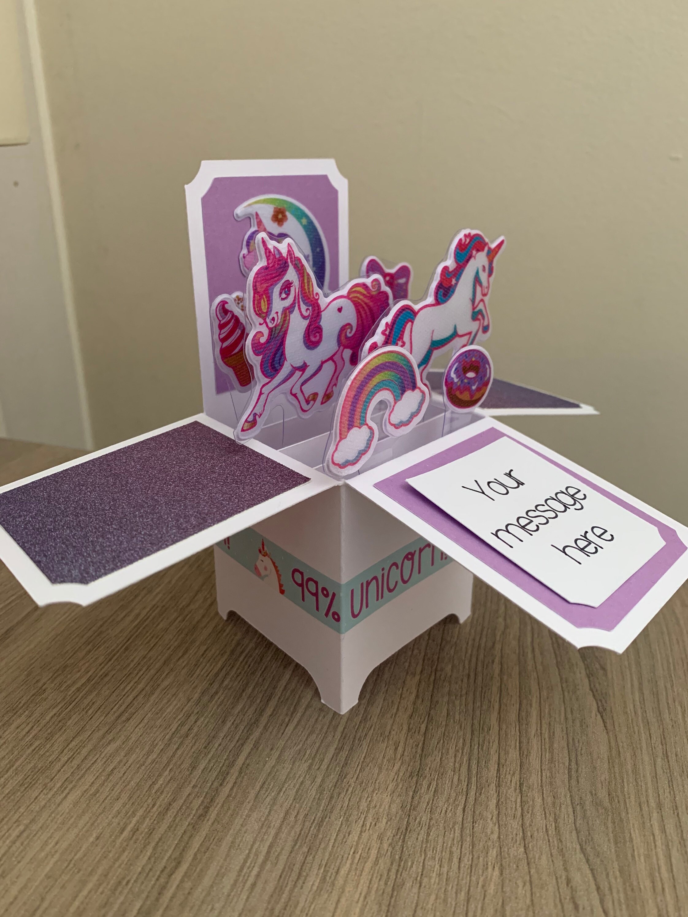Personalised unicorn pop up box card rainbow pop up box card | Etsy