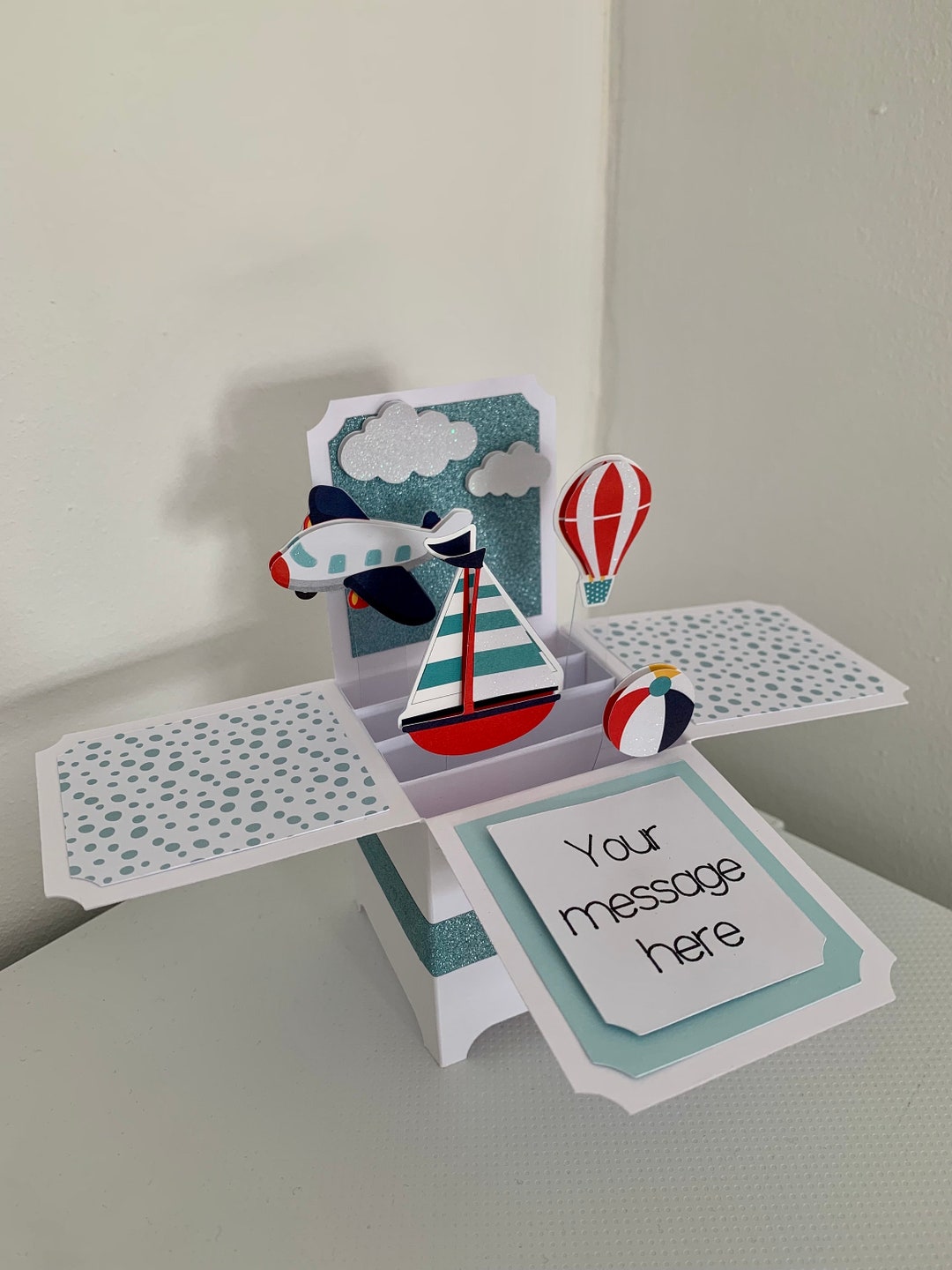 Personalised Aeroplane/boat/hot Air Balloon Pop up Box Card Pop up Box ...