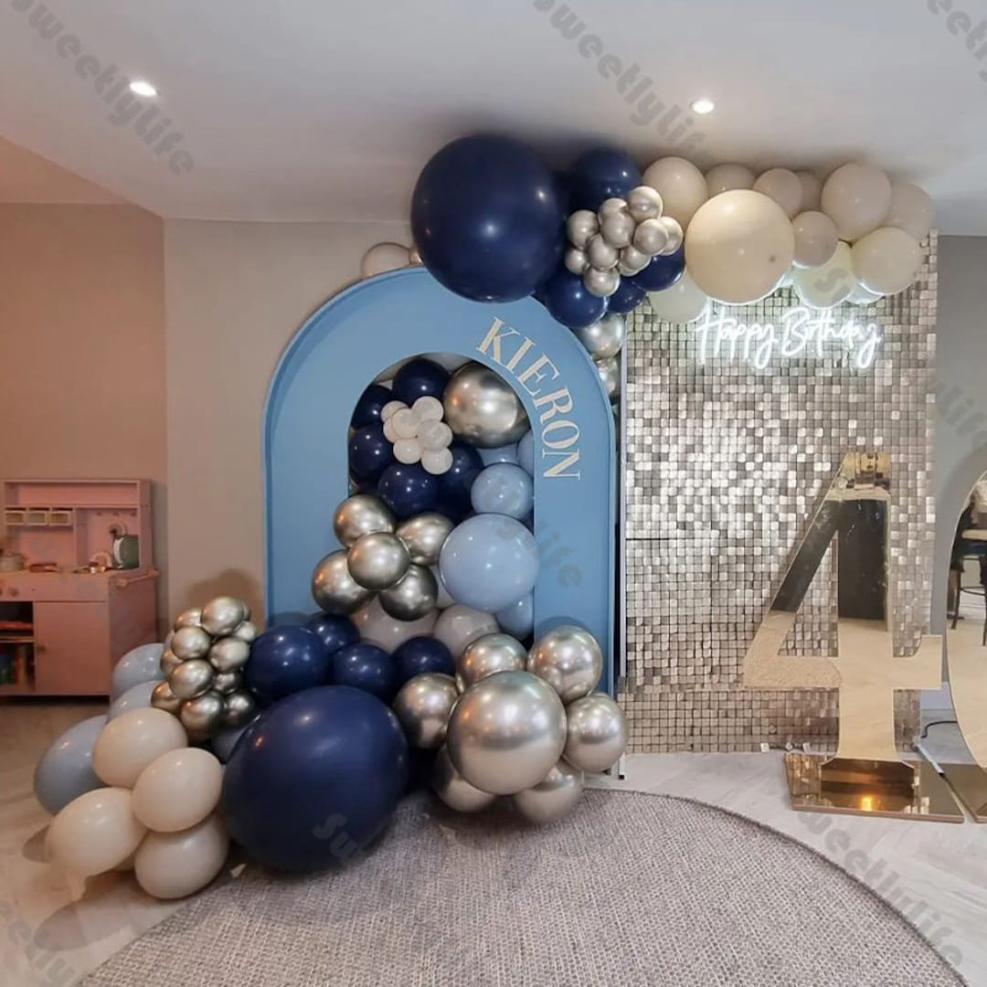 110pcs Navy Blue White Balloon Natural Sand Silver Graduation Birthday ...