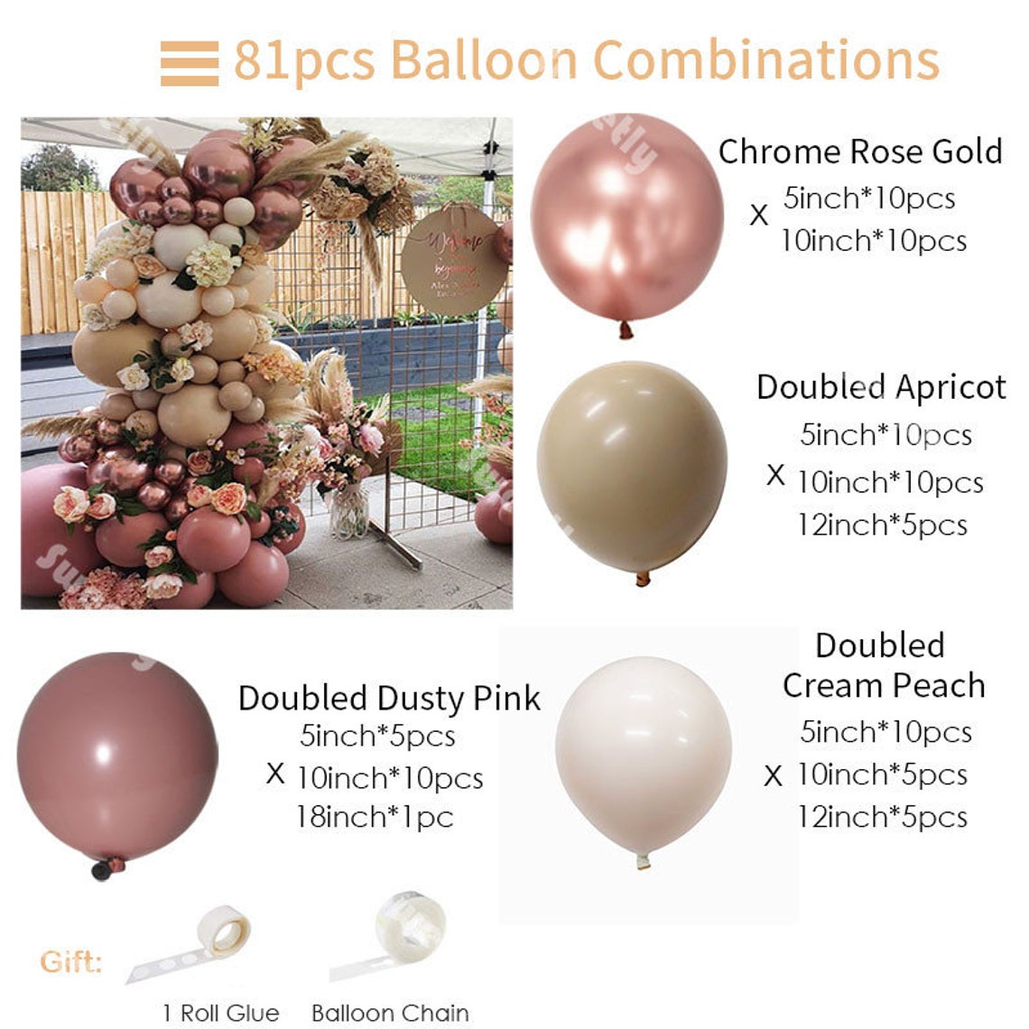 157/81pcs Doubled Cream Peach Dusty Pink Apricot Balloon Arch | Etsy