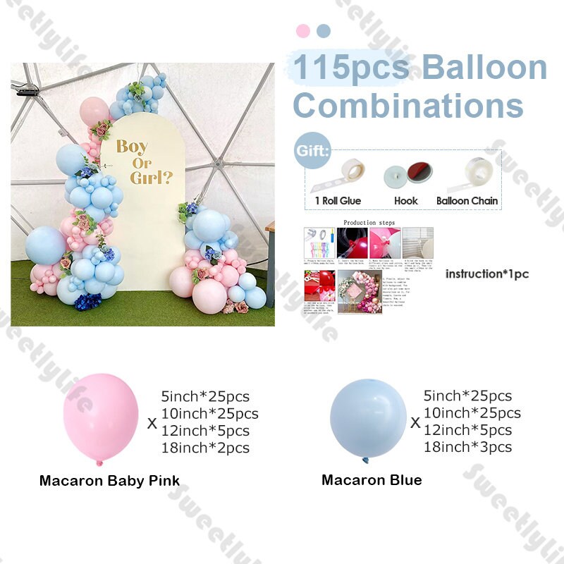 115pcs Macaron Baby Pink Blue Balloon Garland Baby Shower Ballon Arch ...