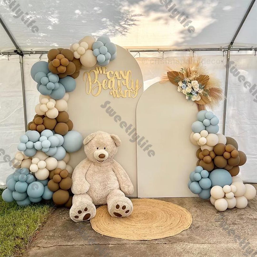 157pcs Bear Theme Balloons Arch Kit Retro Dusty Blue Caramel Balloon ...