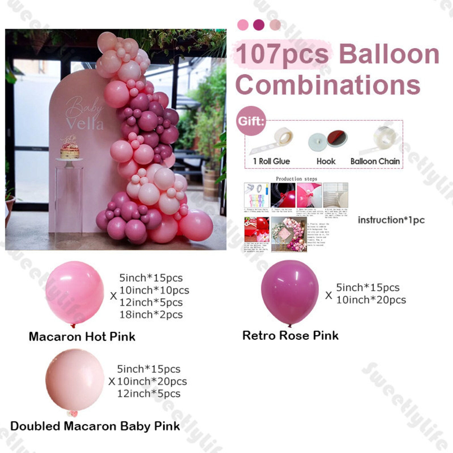 107pc Hot Pink Balloon Garland Kit Doubled Macaron Pink - Etsy