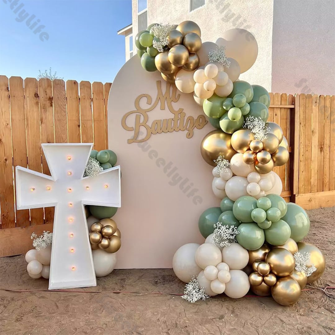 124pcs Baby Shower Balloon Arch Sand White Dusty Green Wedding Balloons ...