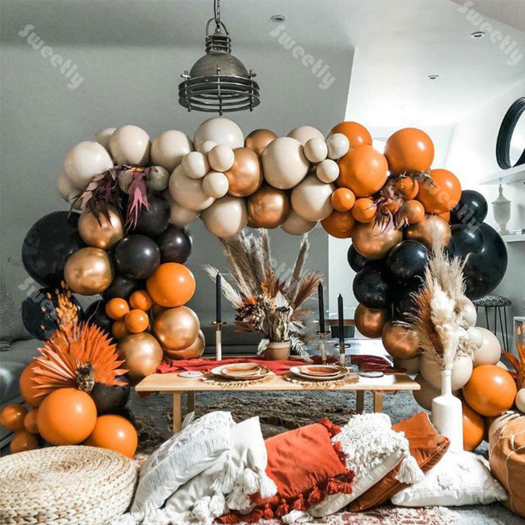 6-17ft Doubled Orange Apricot Balloons Arch Kit Matte Black Chrome ...