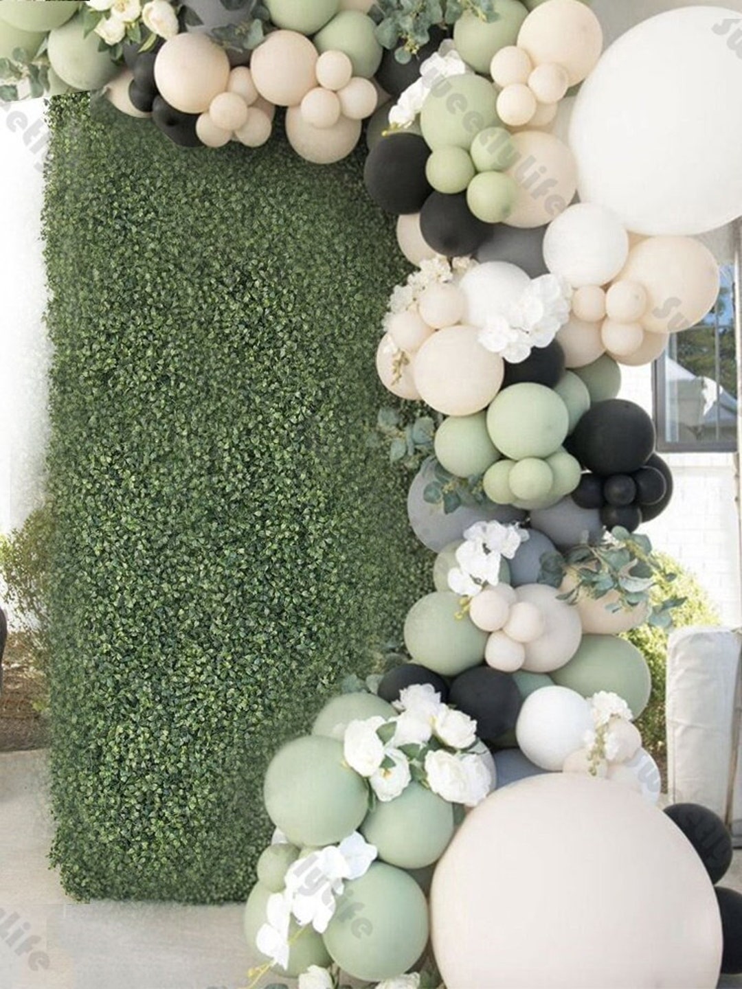 98/138pcs Retro Pastel Sage Balloon Arch Garland Matte White Black Grey ...