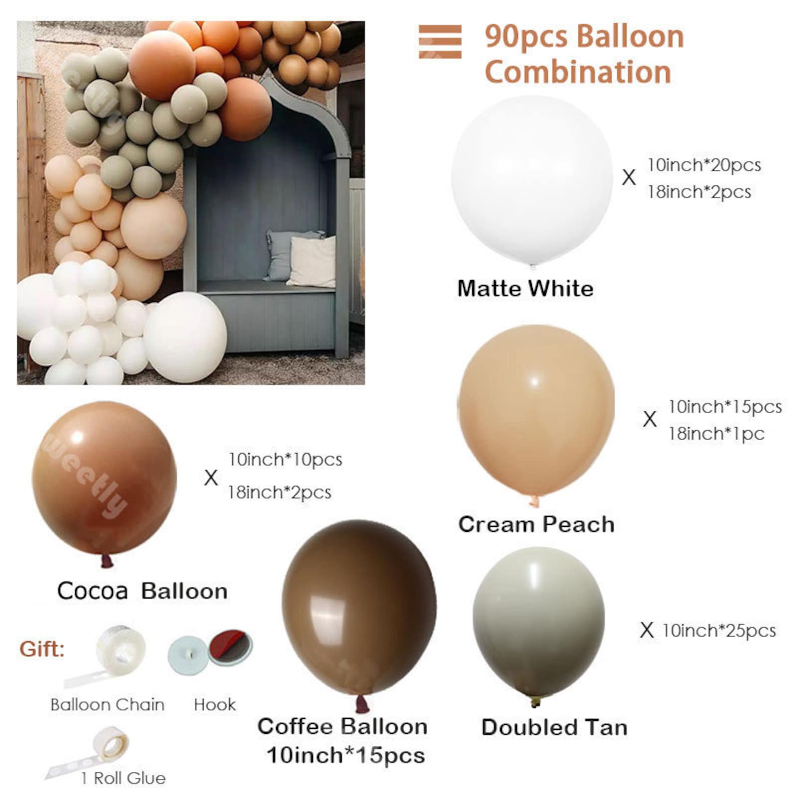90pcs Doubled Tan Balloon Garland Kit Wedding Decoration Cocoa Coffee ...