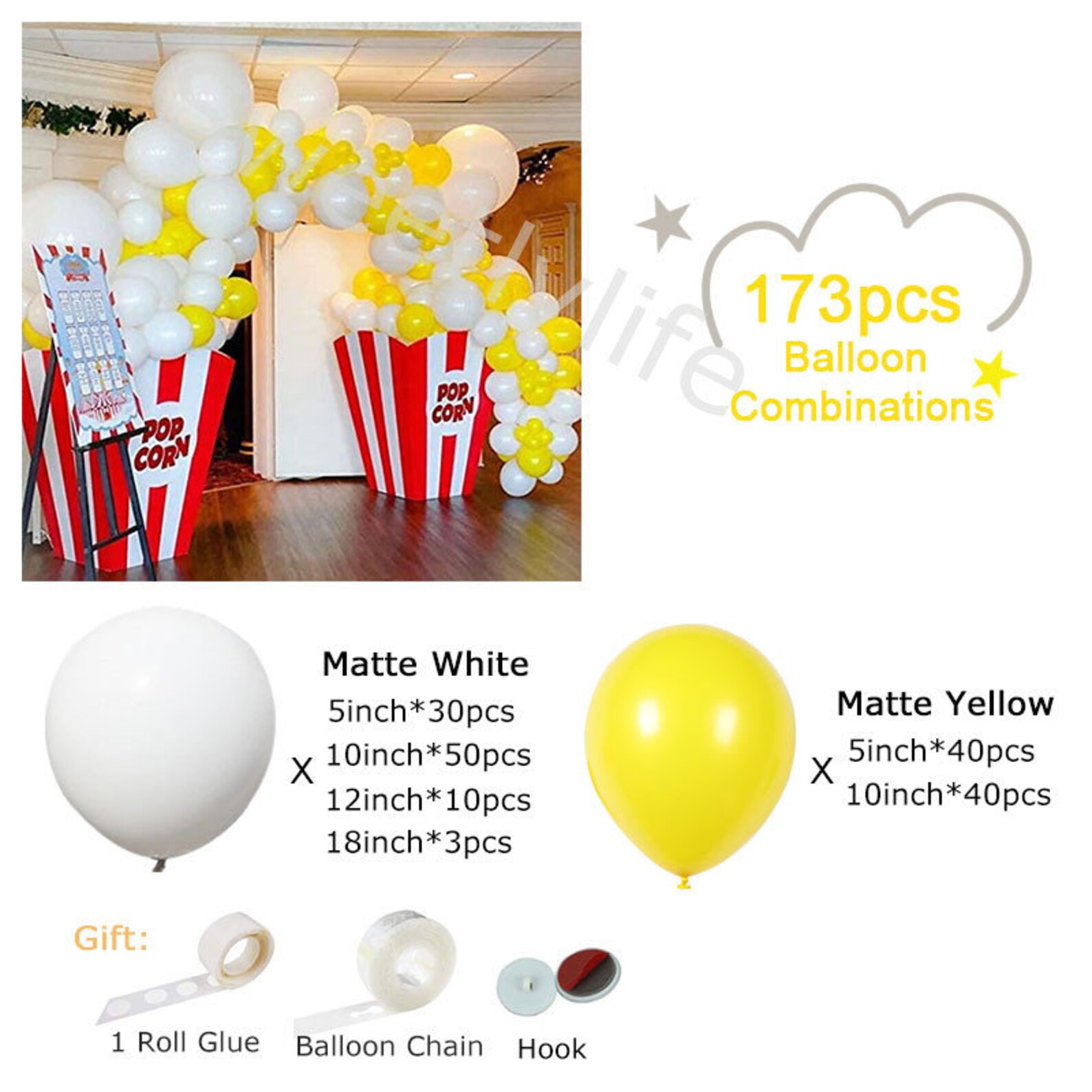 173pcs Matte Yellow White Balloon Garland Arch Kit Wedding Party ...