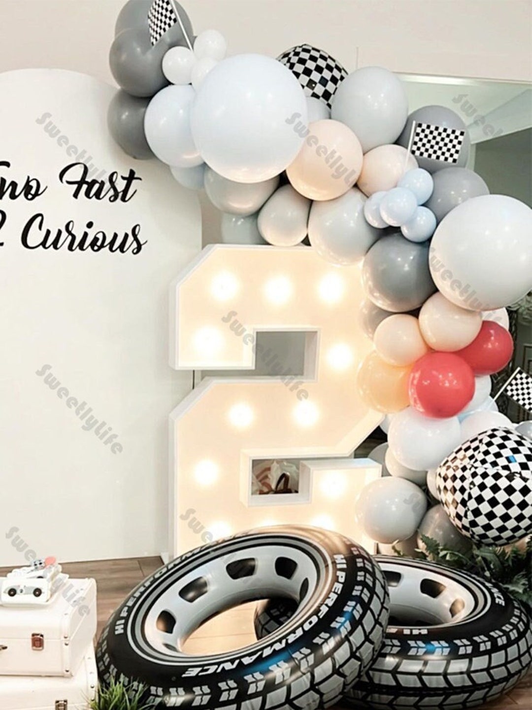 Tyre Balloon Race Car Balloon Garland Kit Racing Birthday Party Two ...