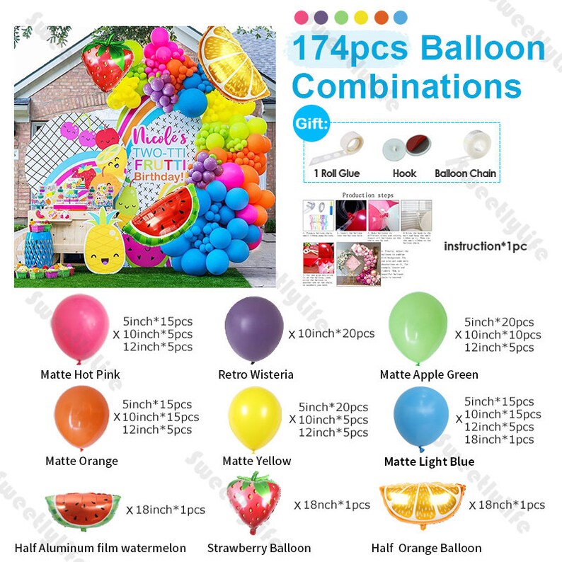 174pcs Summer Pool Party Balloons Garland Arch Kit Watermelon ...