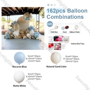 162pcs Boy Shower Balloons Garland Kit Pastel Blue White Beige Balloon ...