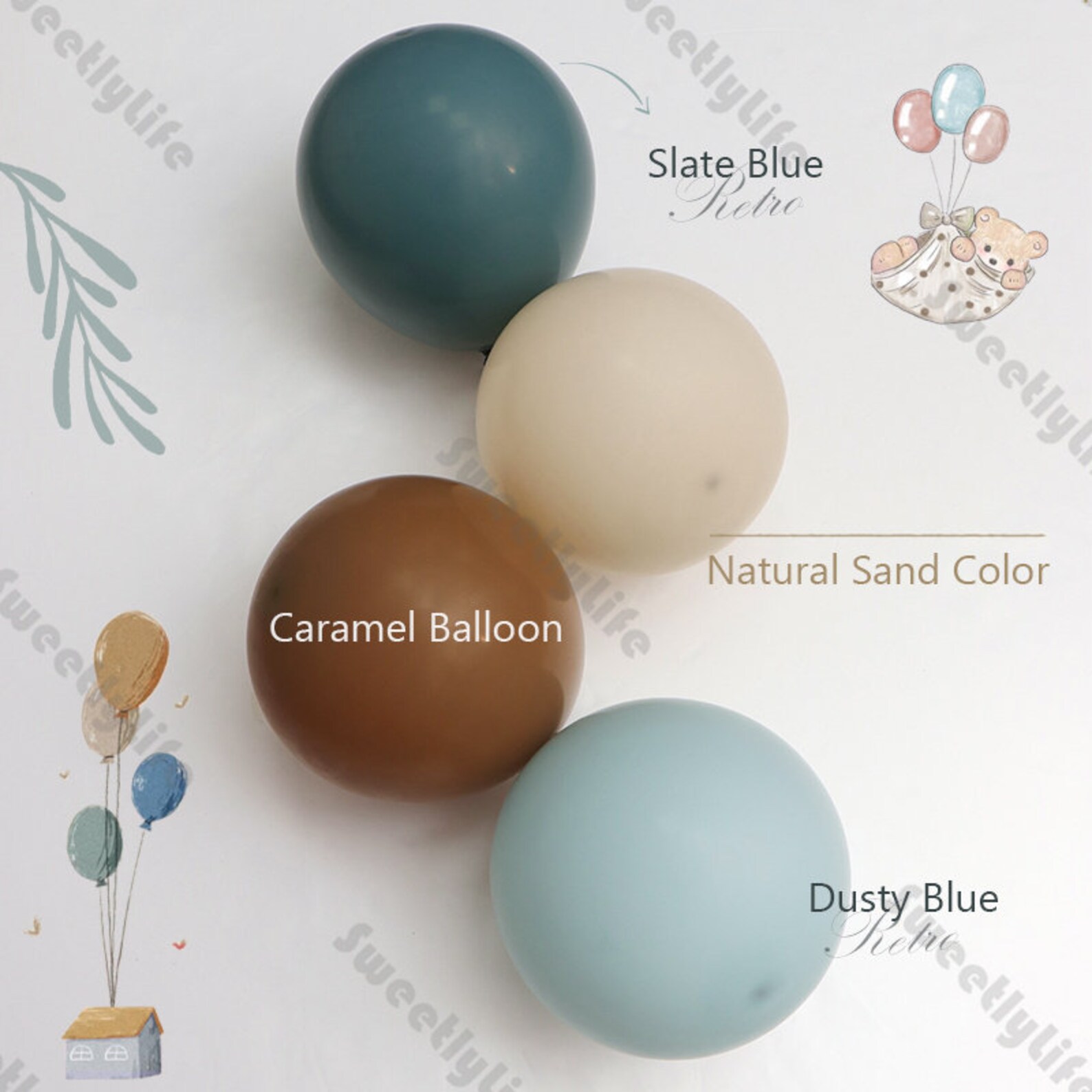 68pcs Retro Balloon Slate Blue Natural Sand Caramel Balloon Floor ...
