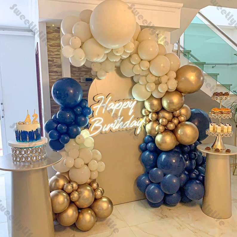 79/158pcs Matte Navy Natural Sand Chrome Gold Balloon Garland - Etsy