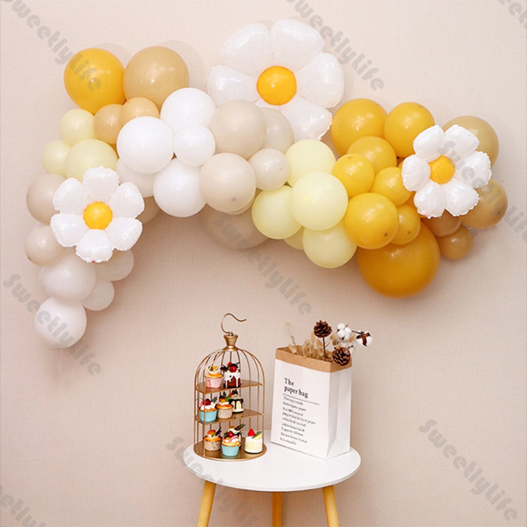 88/91pcs Daisy Flower Balloon Garland Kit Yellow Beige White Balloon ...