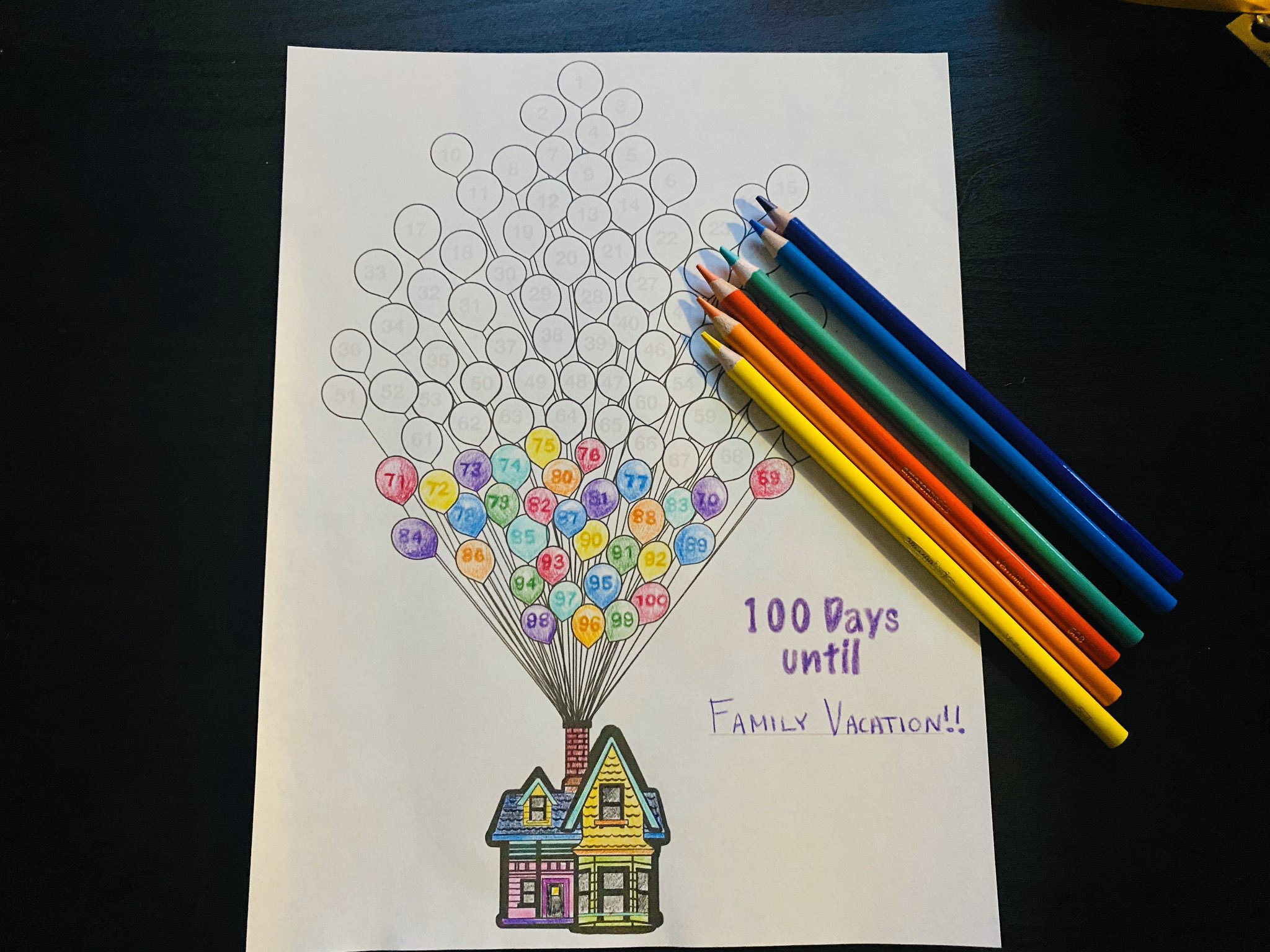 Countdown Coloring Page - 100 Days to Fill In! (balloons) - Etsy