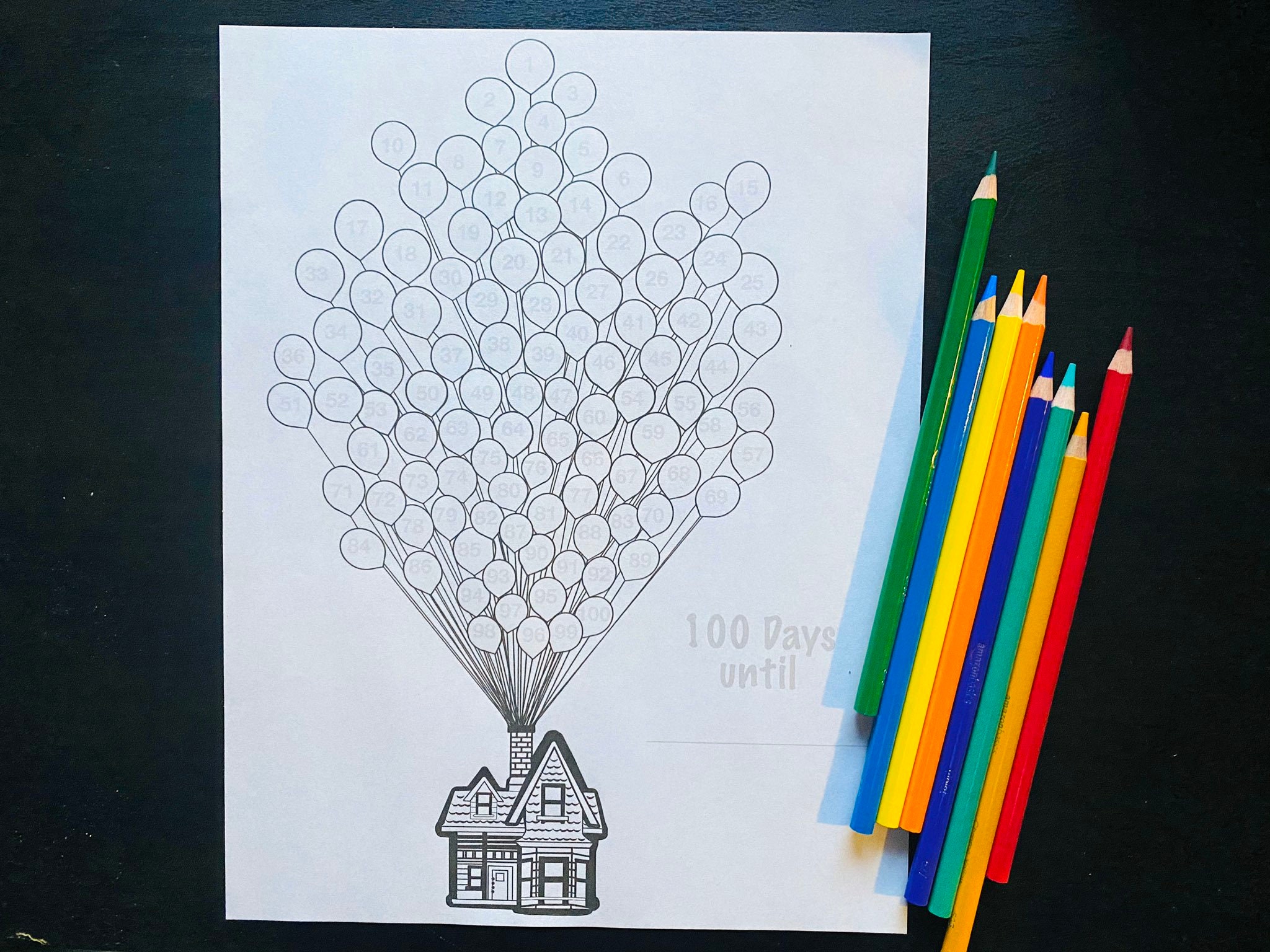 Countdown Coloring Page - 100 Days to Fill In! (balloons) - Etsy