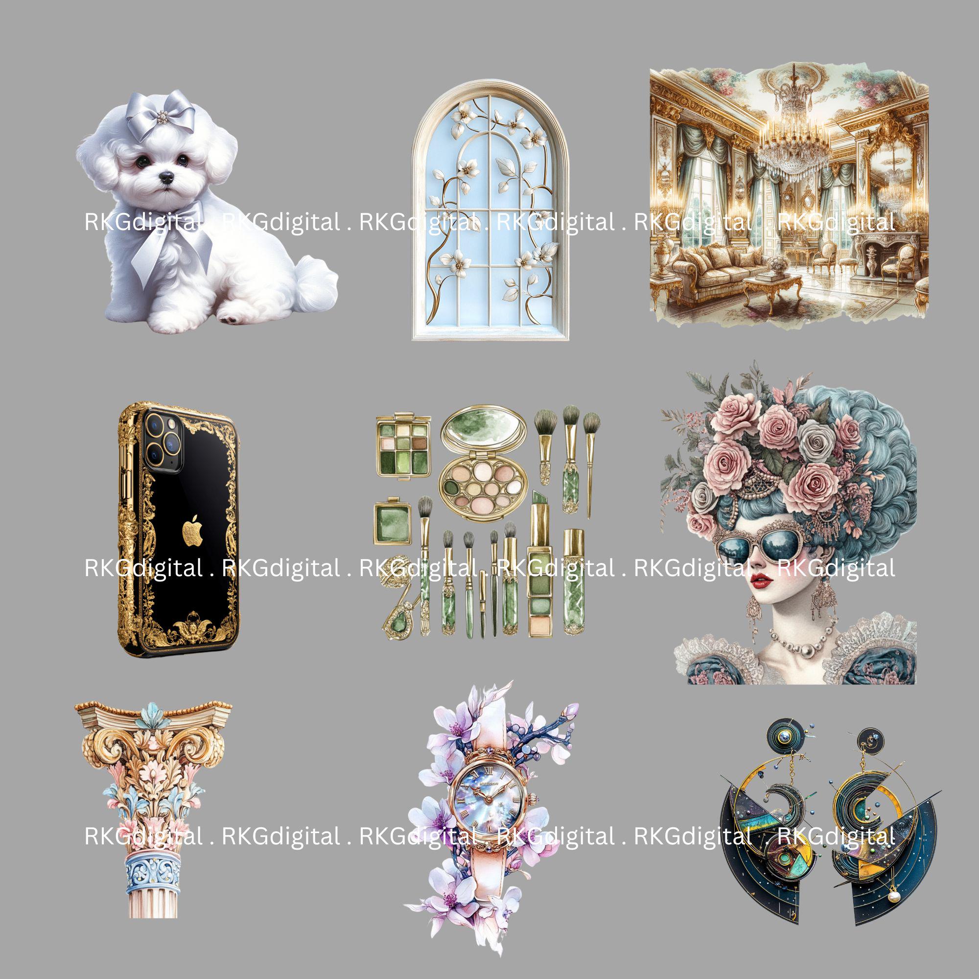 Clipart Vintage Rococo PNG Digital Baroque Glam Watercolor Graphics for ...