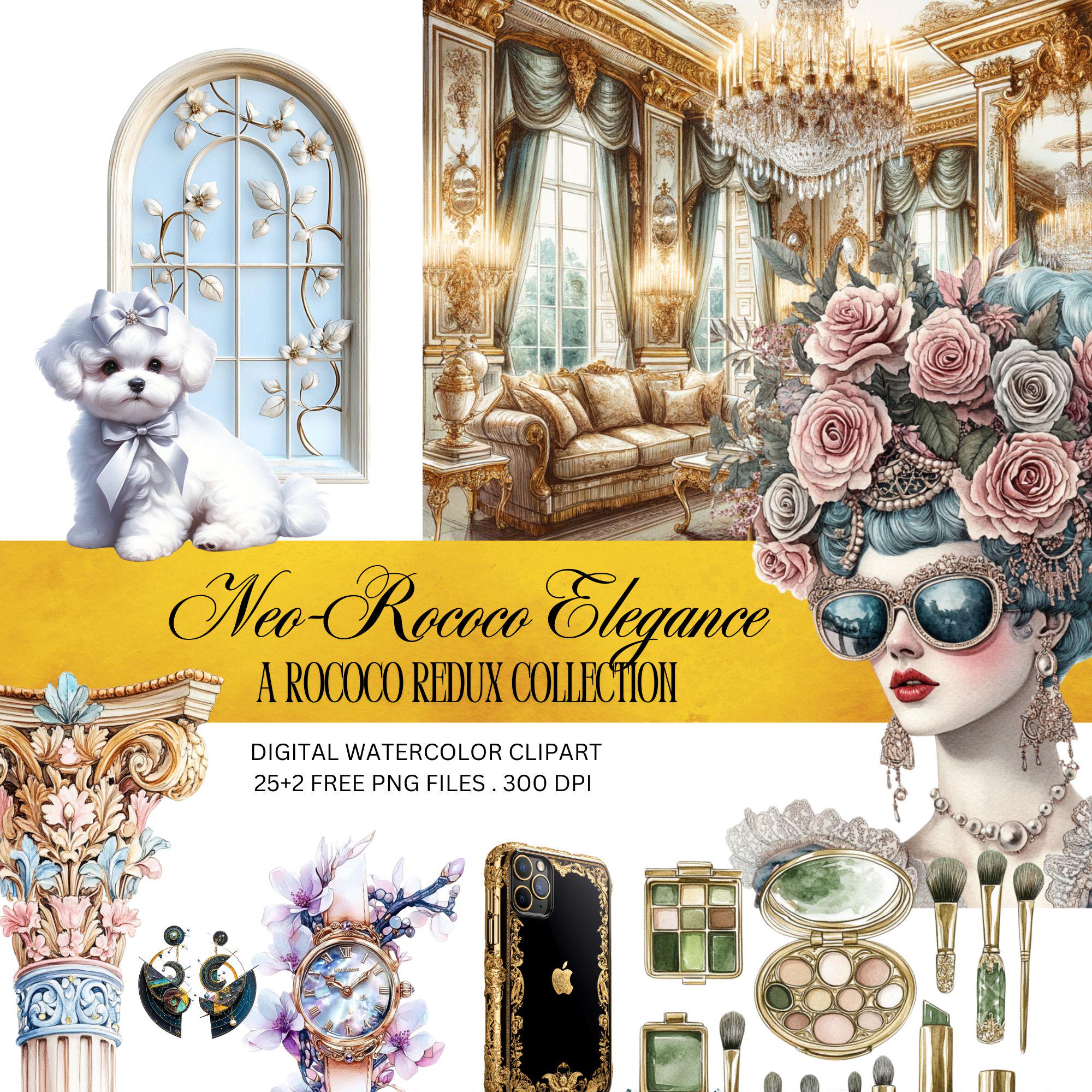 Clipart Vintage Rococo PNG Digital Baroque Glam Watercolor Graphics for ...
