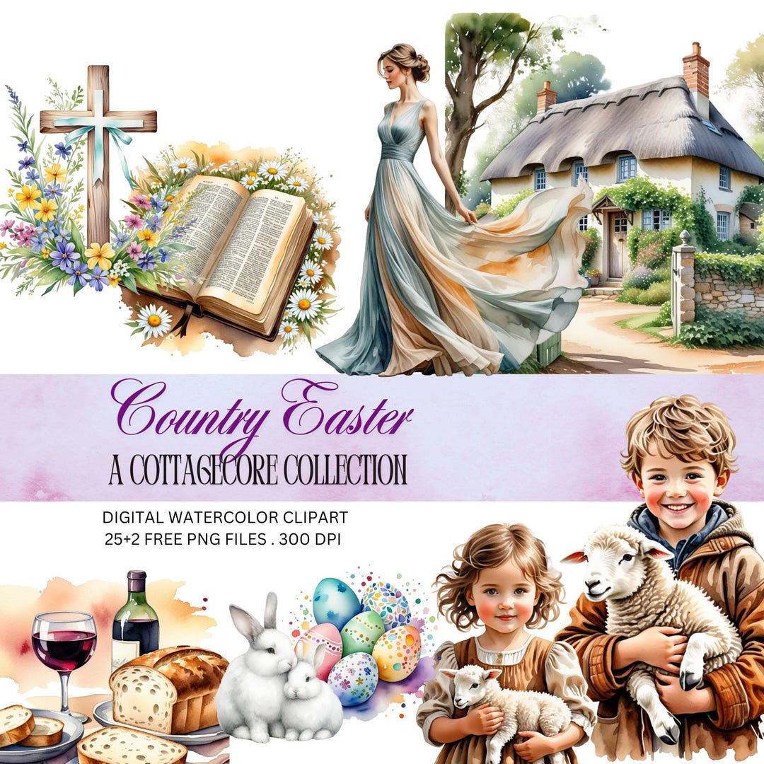 Watercolor Easter Clipart Christian Spring PNG Bunnies Lambs Bible ...