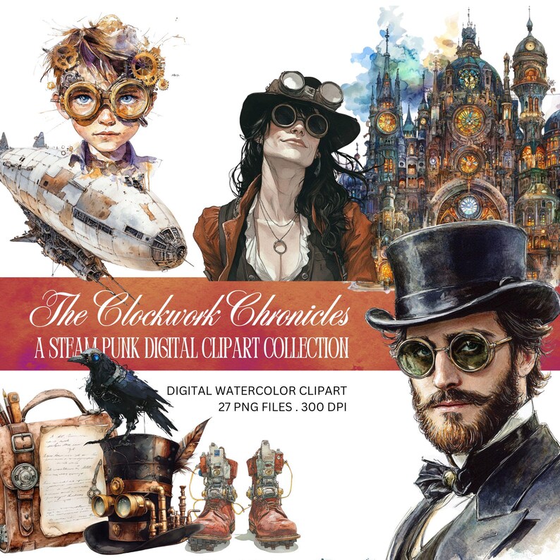 Steampunk Clipart Bundle PNG Digital Art Scrapbooking Stickers Printable Vintage Ephemera Junk ...