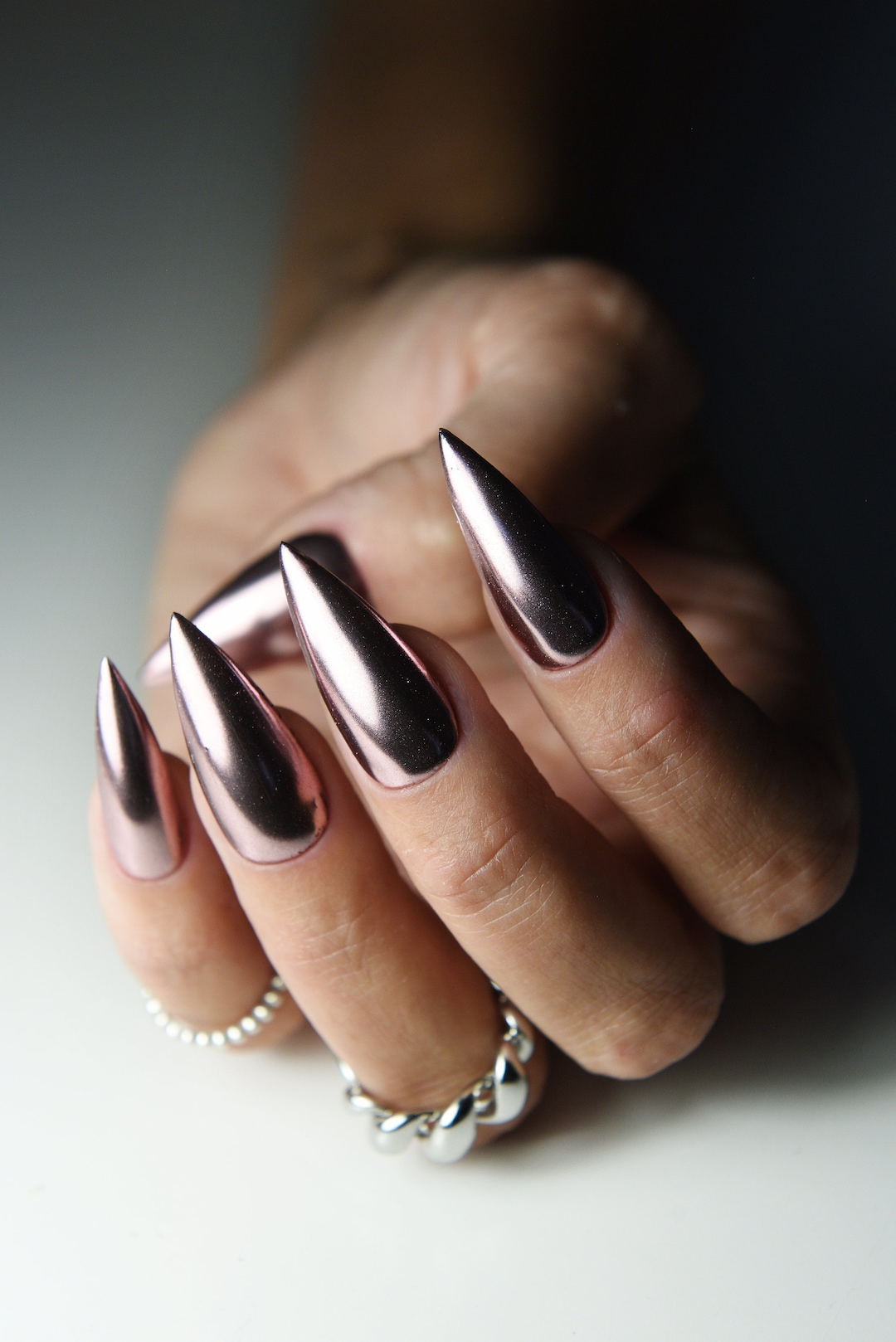 MIRROR CHROME PINK Reusable Luxury Shiny Press on Nails Gift for Her ...