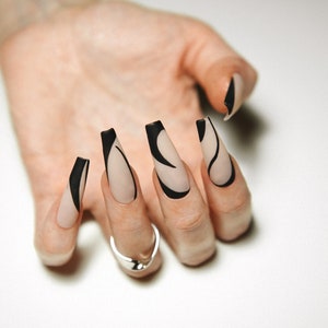 ABSTRACT FRENCH LINES | Glossy or Matte | Reusable Press on Nails ...