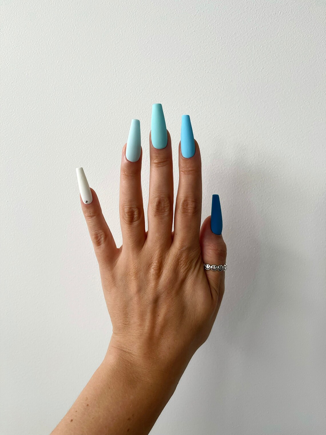 BABY BLUE Matte Gradient Handpainted Press on Nails Fake - Etsy