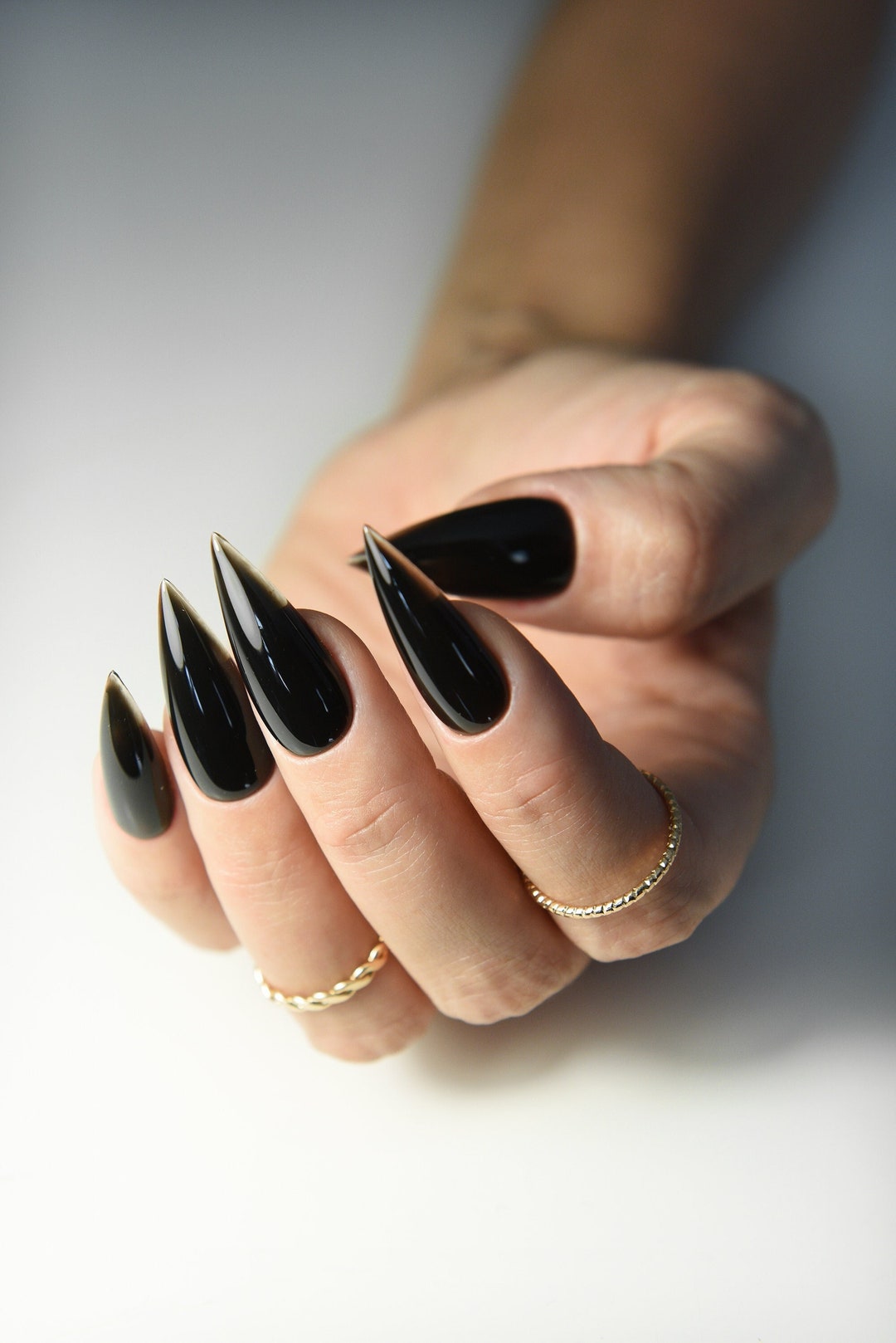 Jelly Black Press on Nails, Gothic Stiletto, Korean Style - Etsy