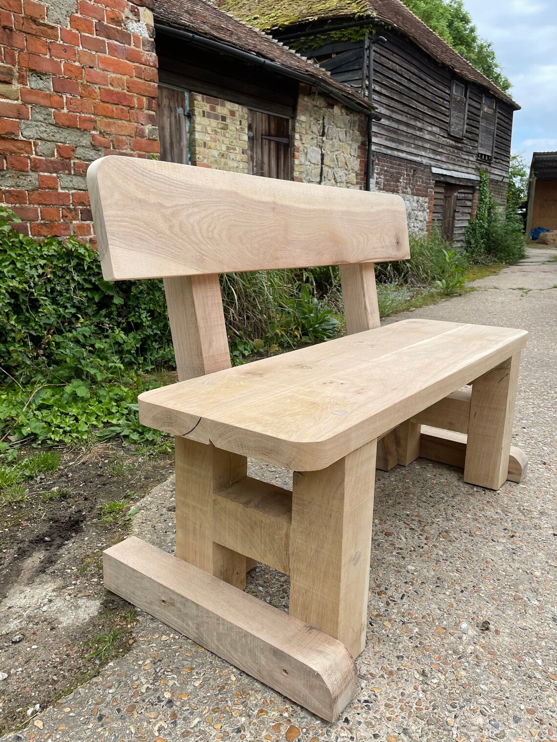 Oak Outdoor Garden Bench With Back hallway or Dining Room | Etsy UK