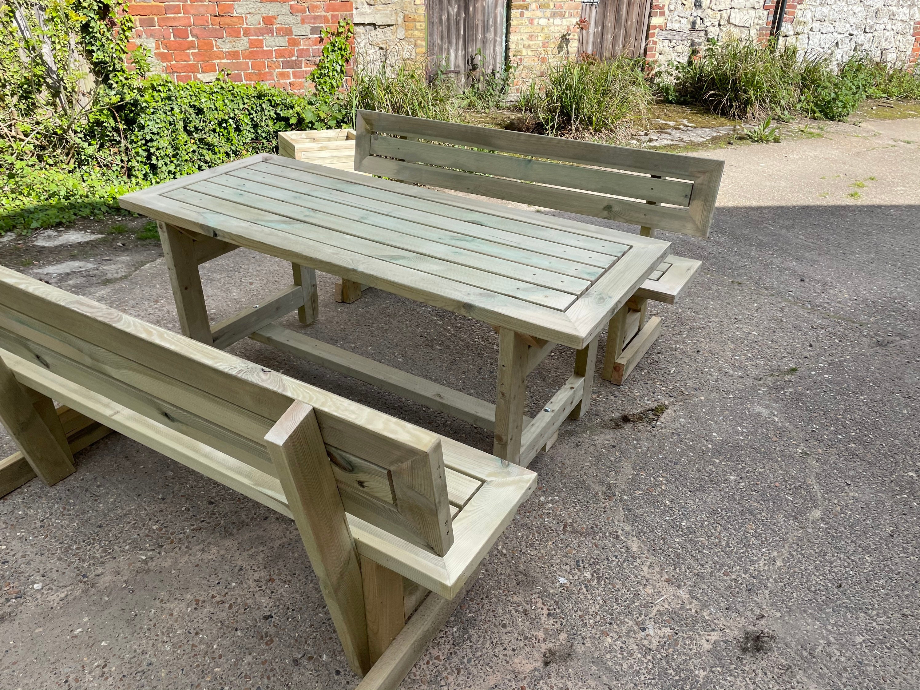Garden Outdoor Patio Treated Table and Back Benches - Etsy UK