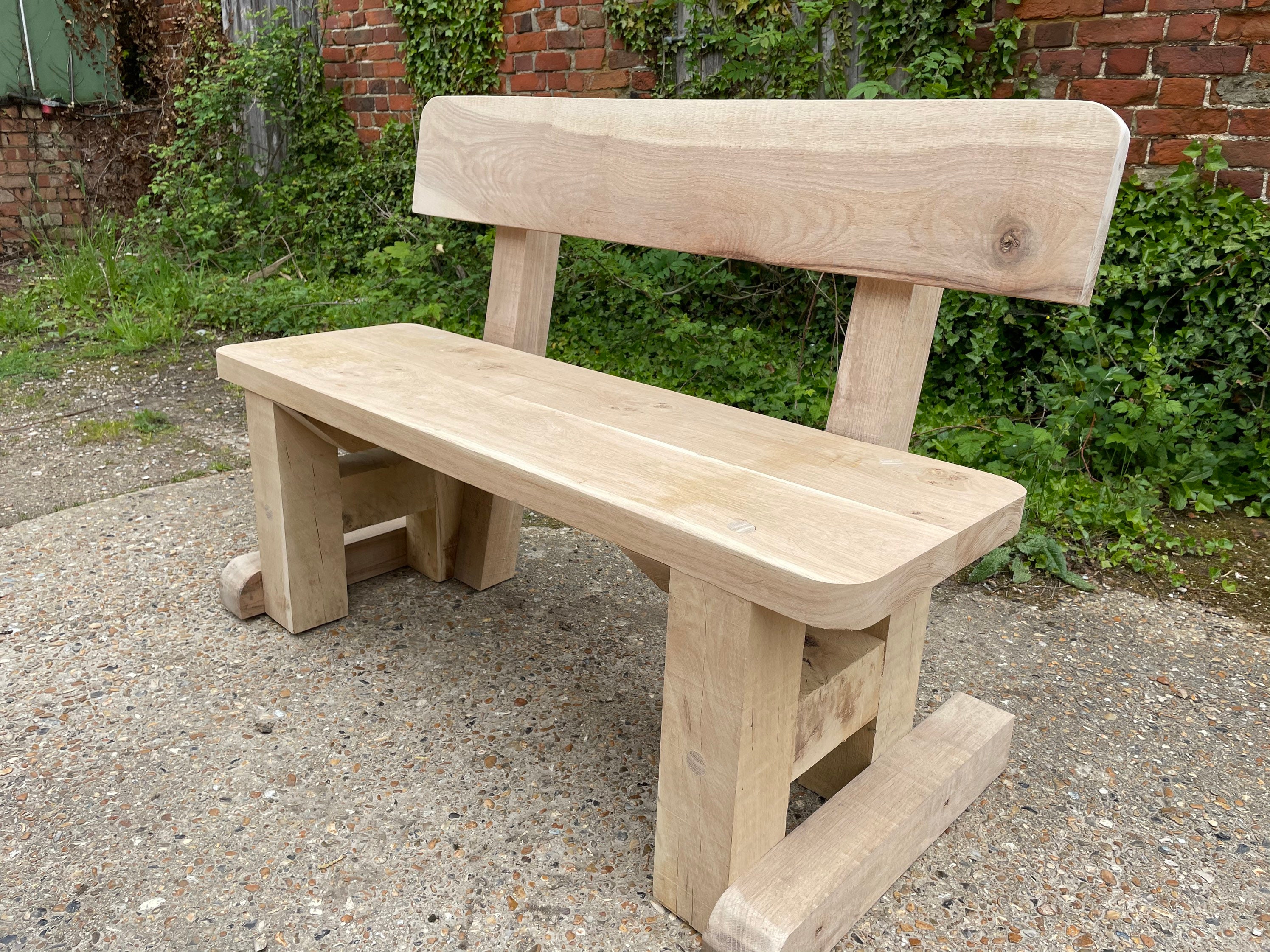 Oak Outdoor Garden Bench With Back hallway or Dining Room - Etsy UK