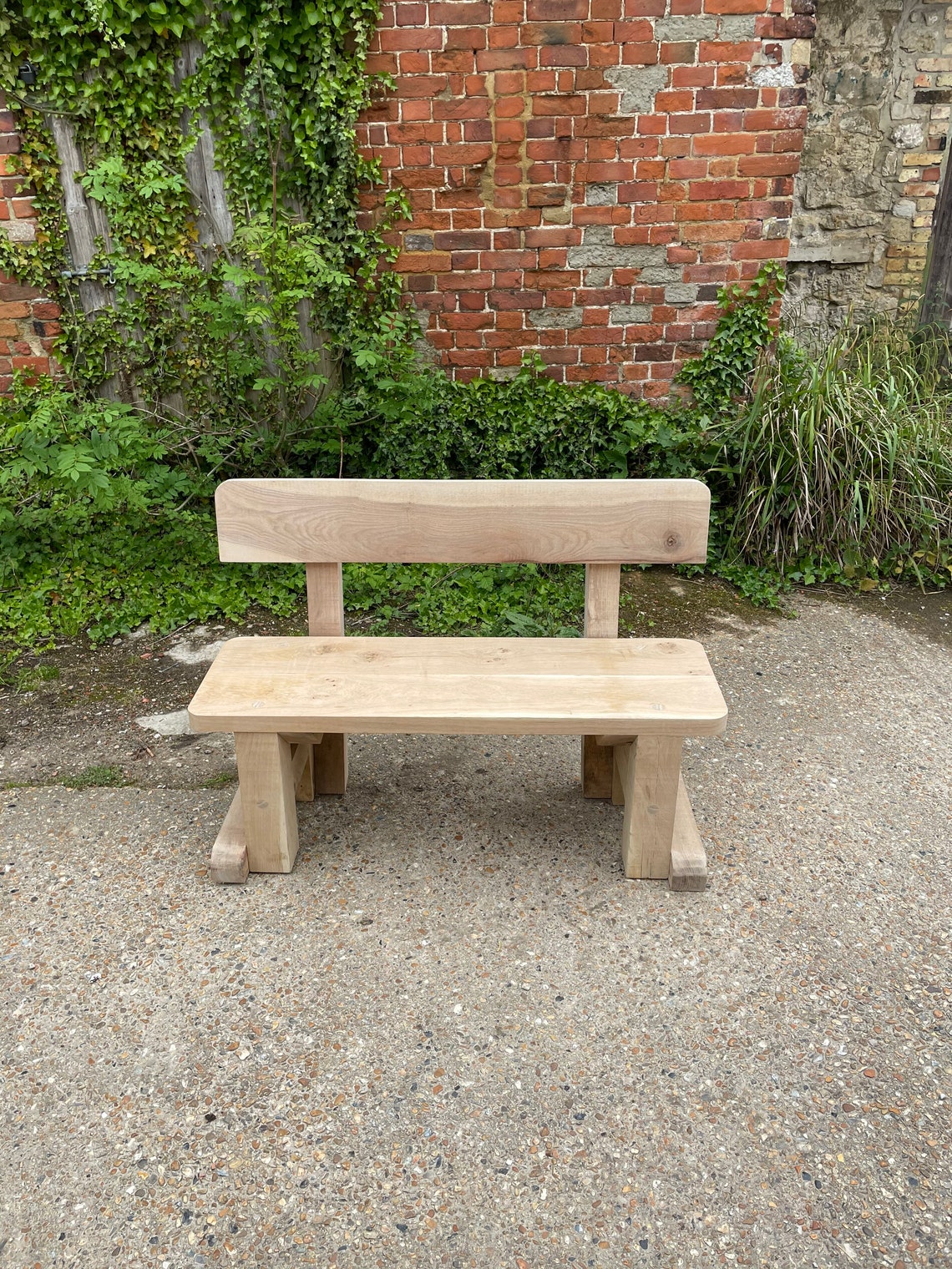 Oak Outdoor Garden Bench With Back hallway or Dining Room | Etsy UK