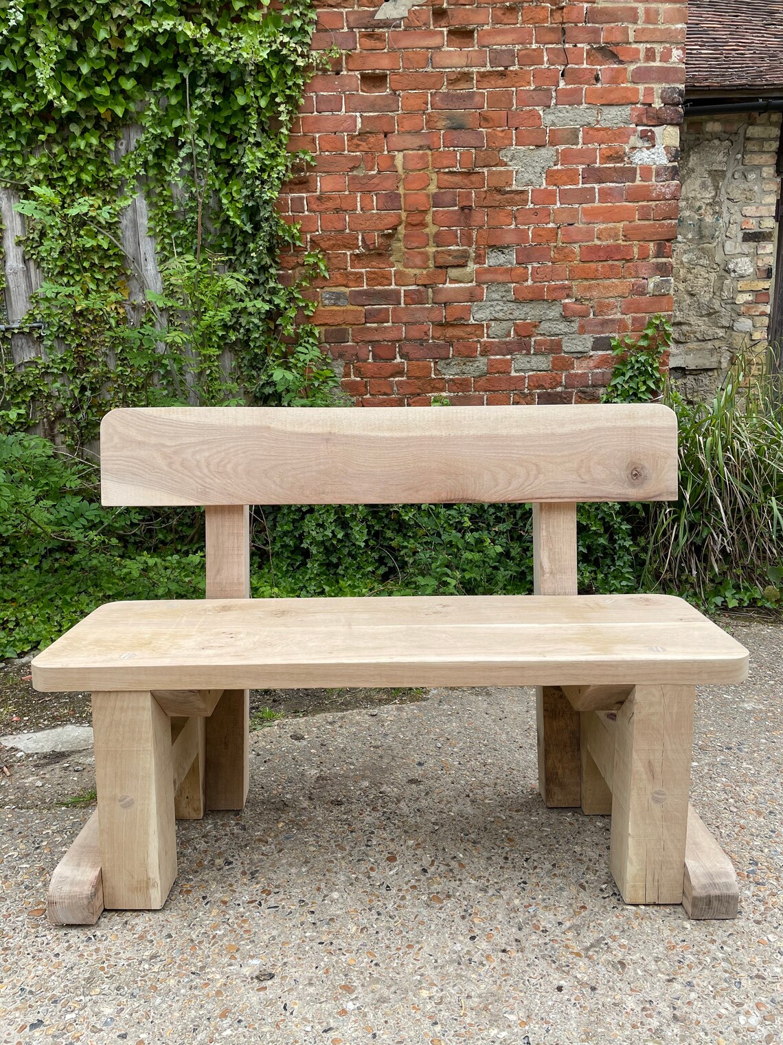 Oak Outdoor Garden Bench With Back hallway or Dining Room | Etsy UK