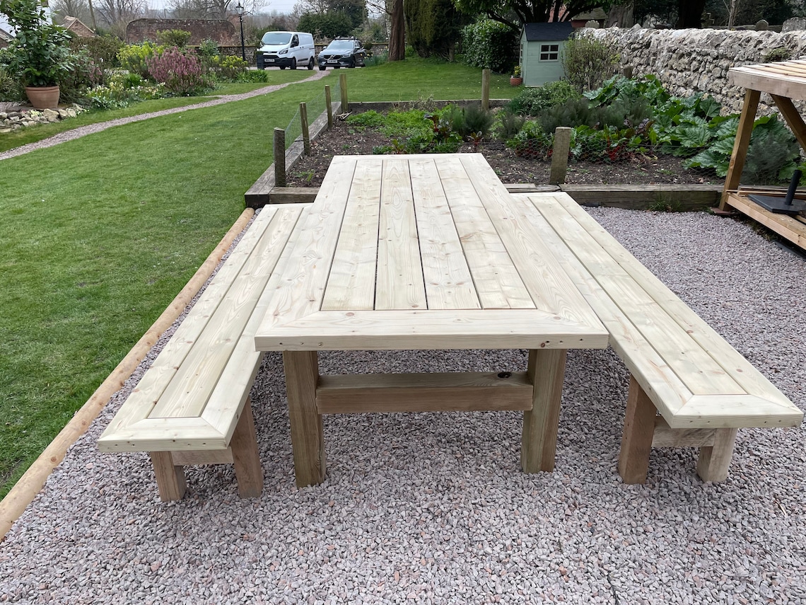 Outdoor Garden Patio Table and 2 Benches treated - Etsy UK