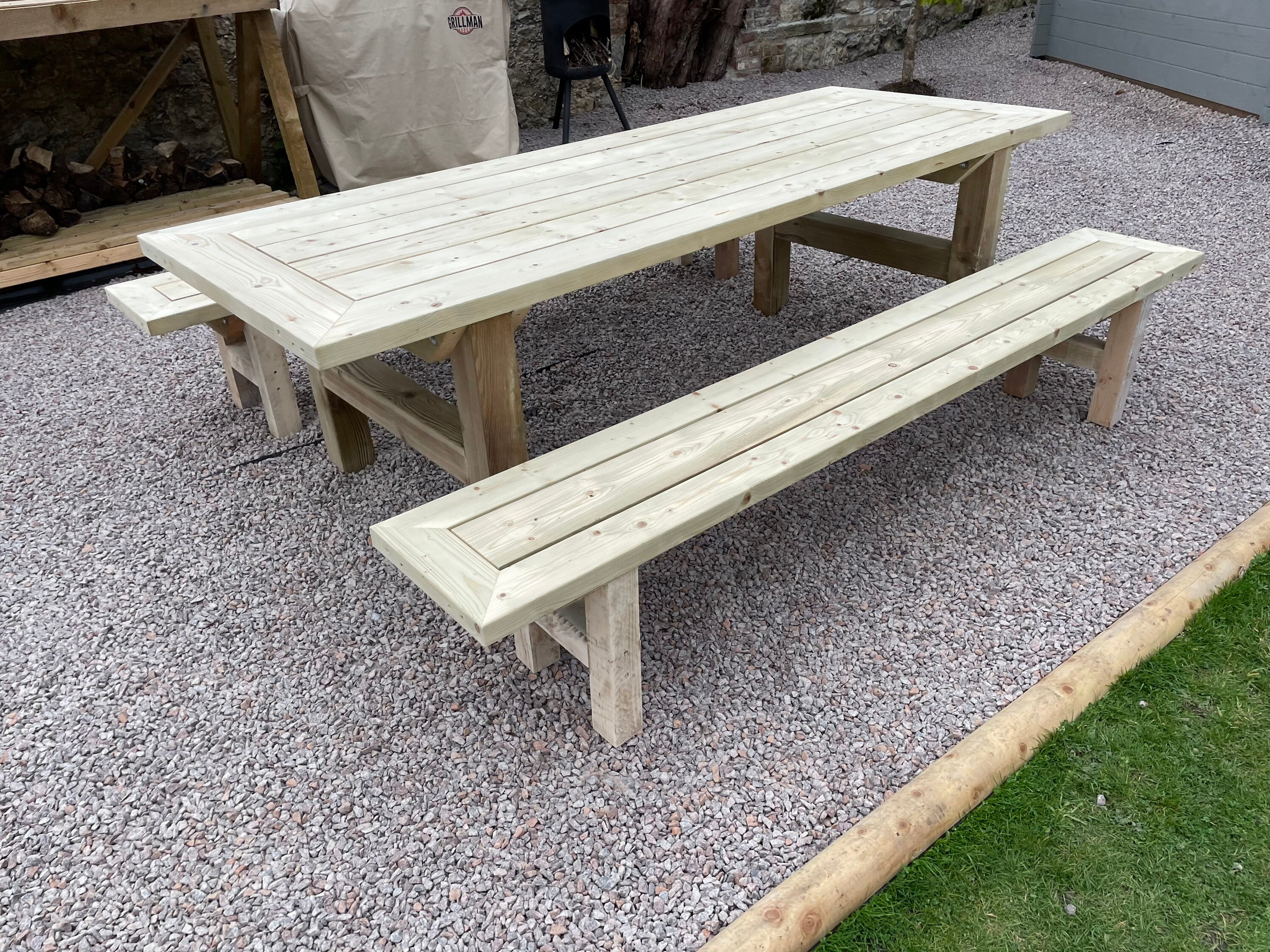 Outdoor Garden Patio Table and 2 Benches treated IMMEDIATE - Etsy UK