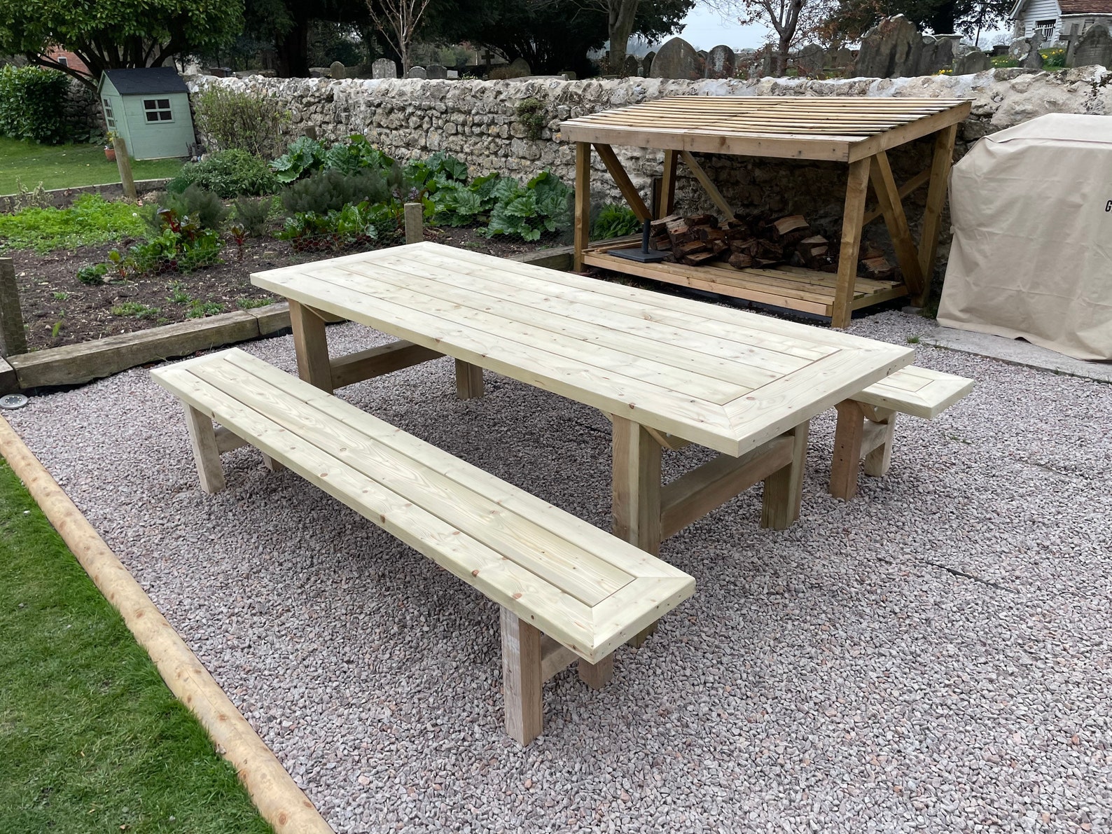 Outdoor Garden Patio Table and 2 Benches treated IMMEDIATE - Etsy UK