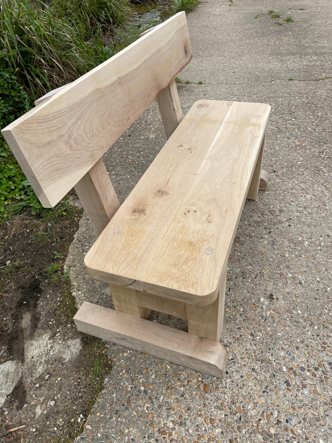 Oak Outdoor Garden Bench With Back hallway or Dining Room | Etsy UK