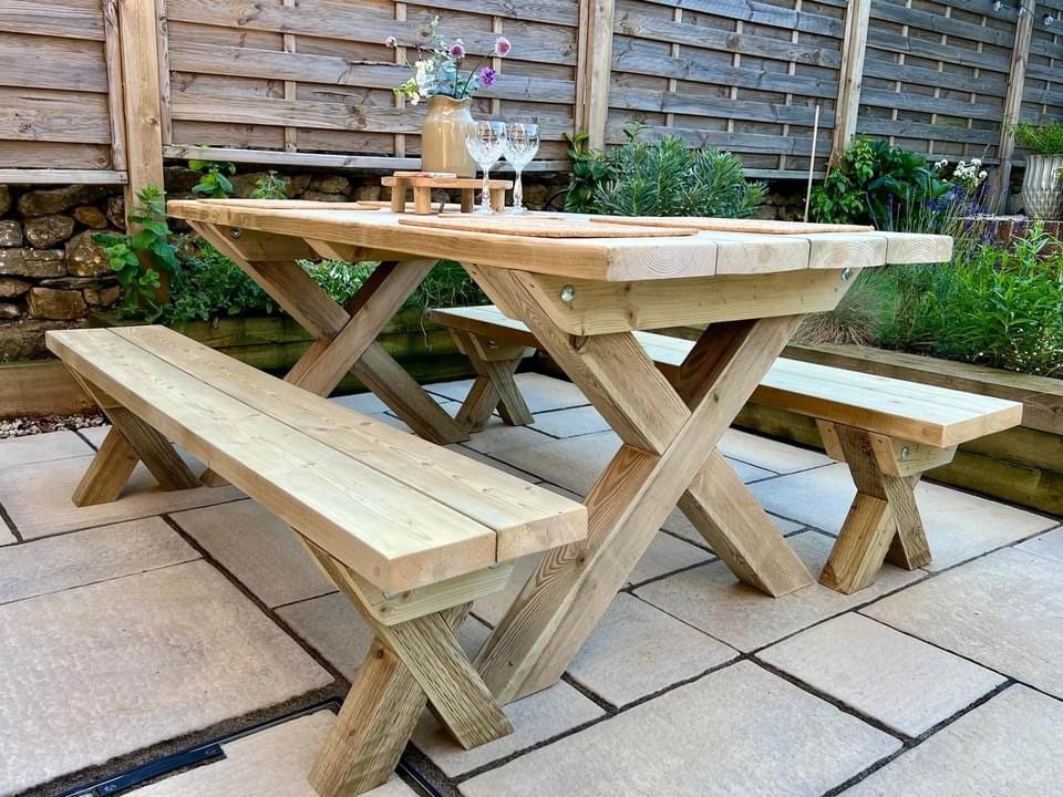 Outdoor Garden Patio Table and 2 Benches (treated) - Etsy UK