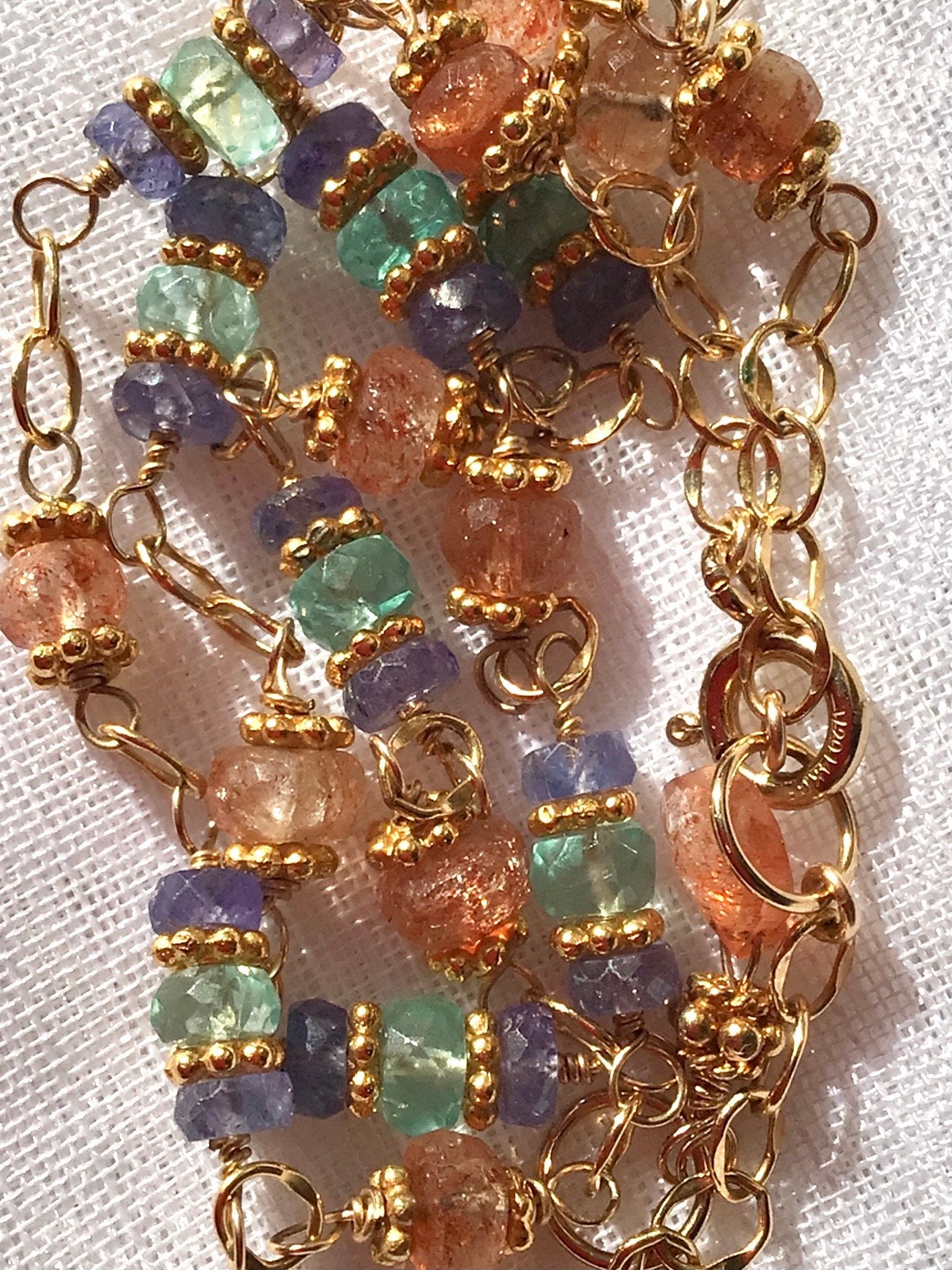 Gemstone Rosary Style Chain Necklace of Sunstone Apatite Tanzanite With ...