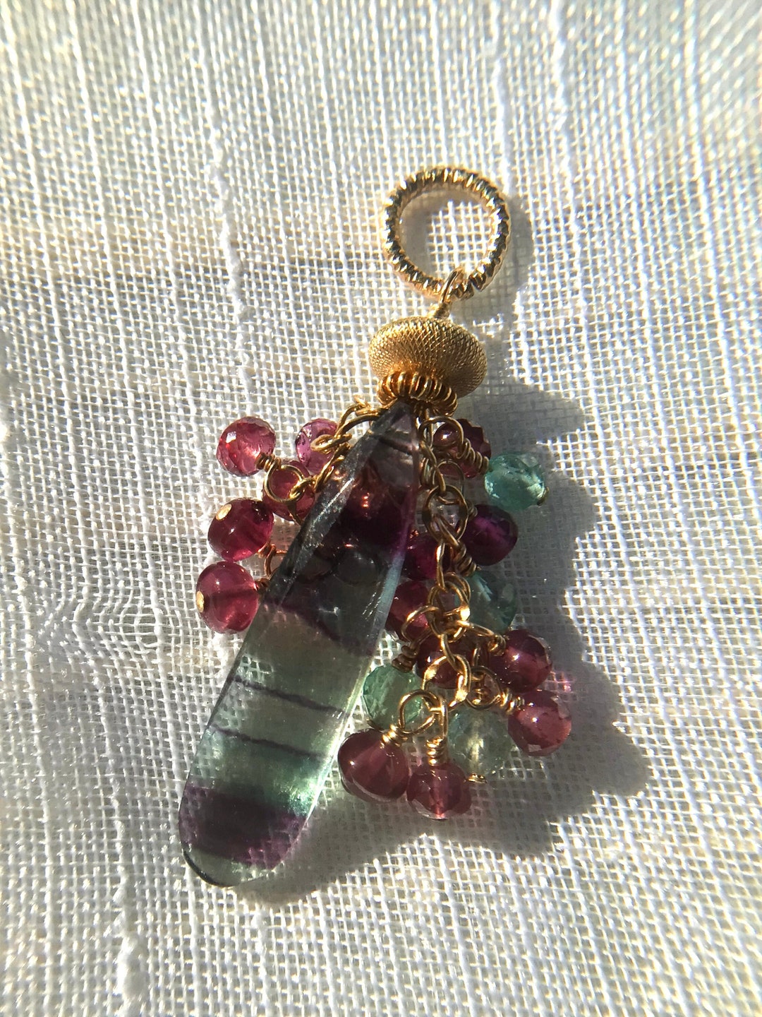 Natural Fluorite Pendant With Stripes of Purple on Aqua Blue Base ...