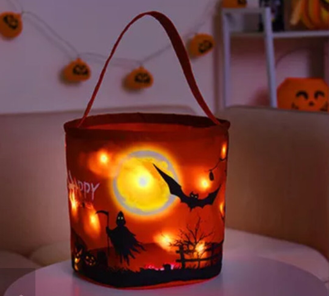 Light up Halloween Bucket/personalized/basket/bag/tote Trick or Treat ...