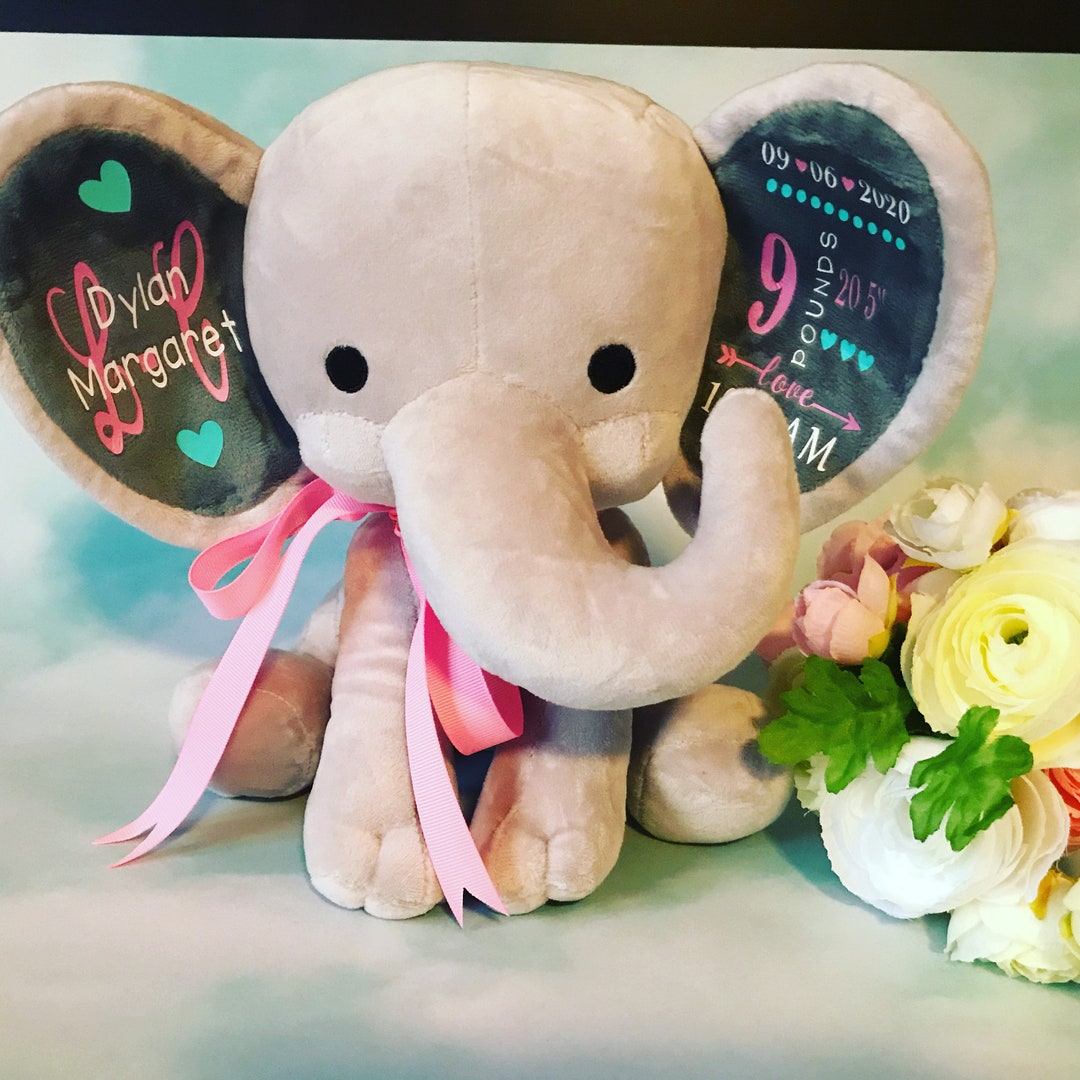 Personalized Birth Announcement Elephant Plush: Keepsake Stuffed Animal ...