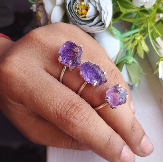Raw Amethyst Ring Rough Amethyst Crystal Sterling Silver - Etsy