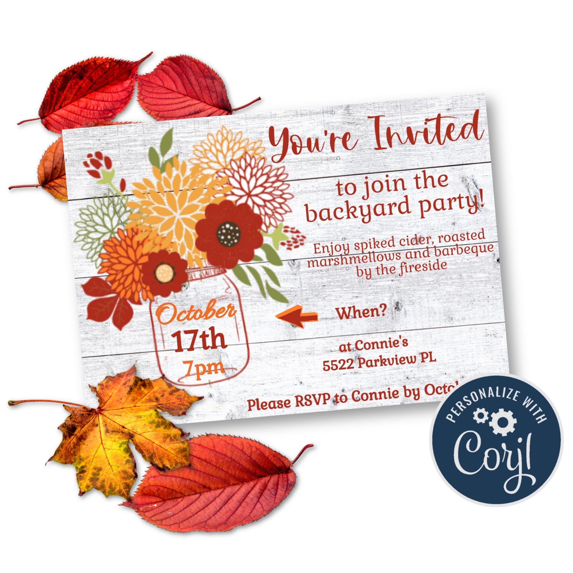 Fall Party Invitation, Editable Digital Download Invitation, Fall ...