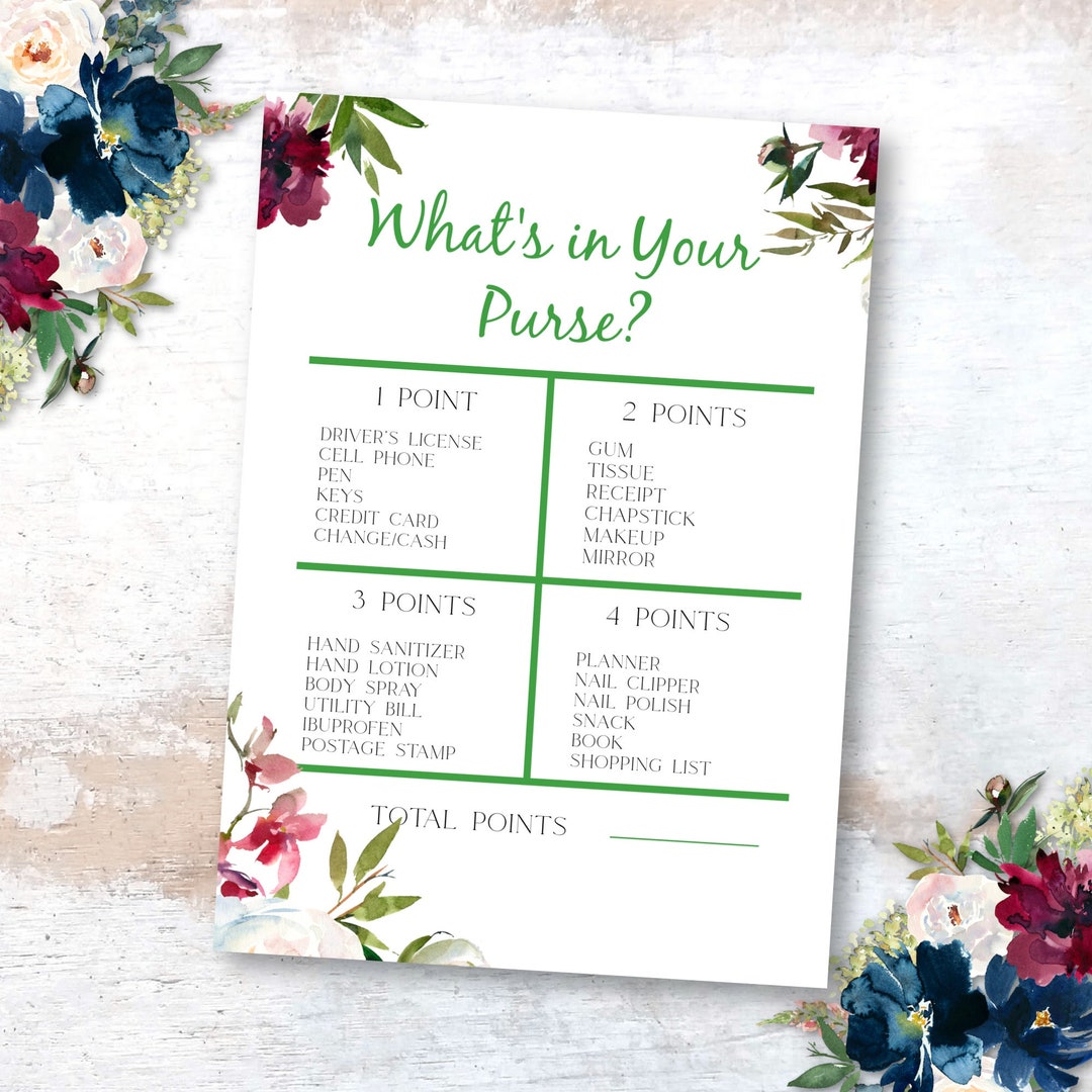 It's a Girl What's in Your Purse Baby Shower Game, Printable Floral ...