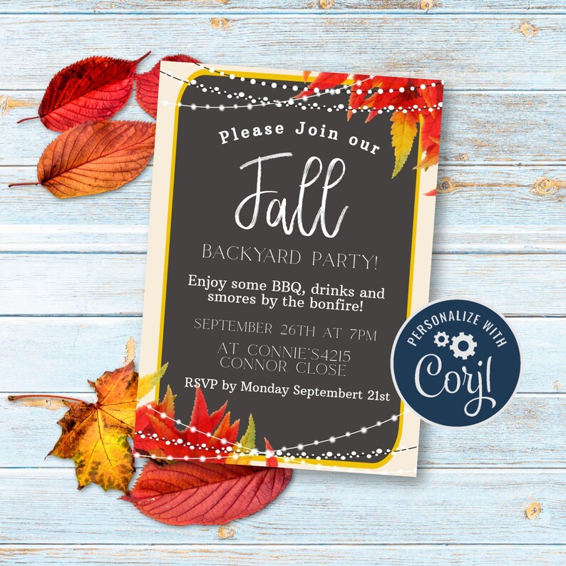 Fall Backyard Party Invitation, Printable Barbecue Party Invite ...