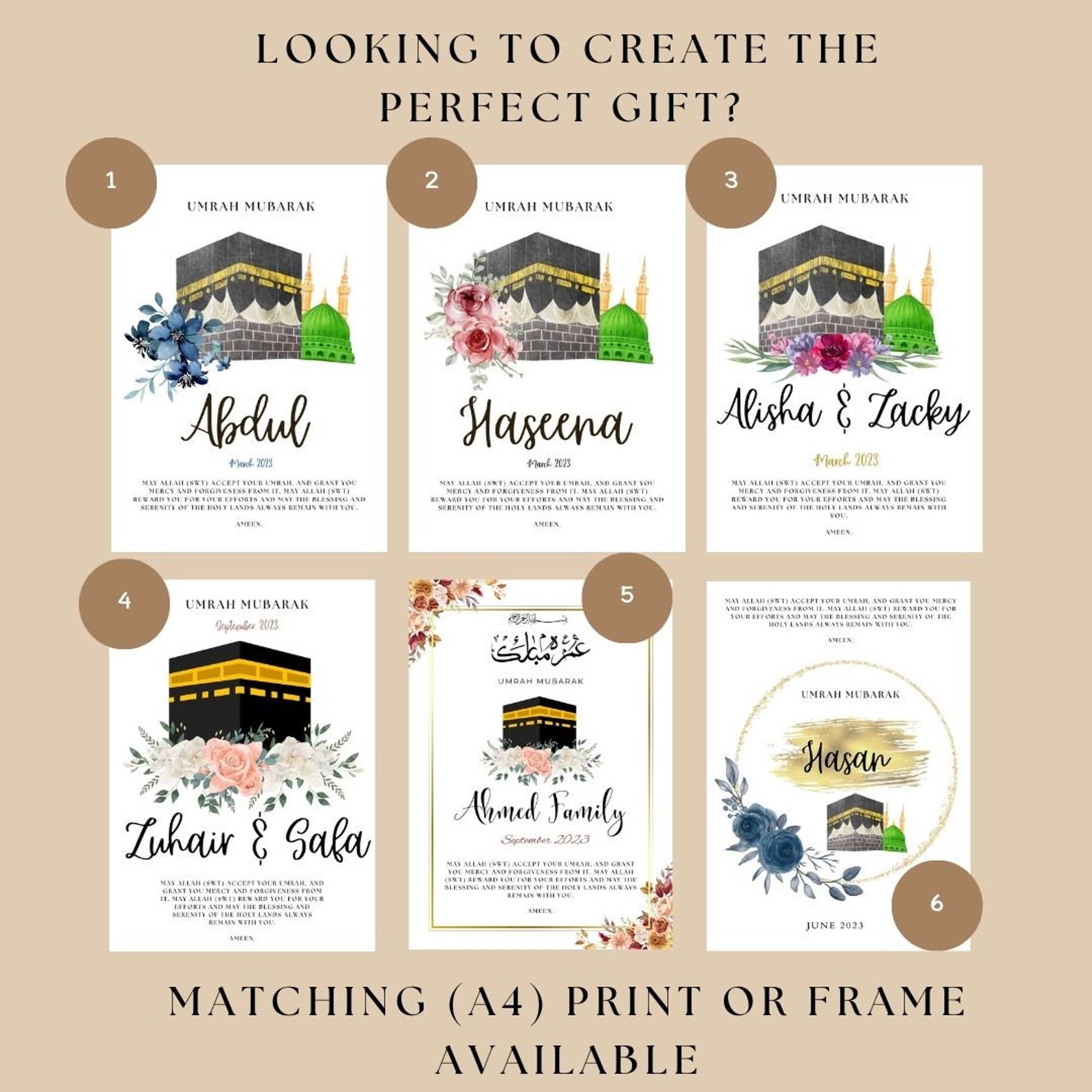 Umrah Mubarak Greeting Card, Personalised A5 Umrah Gift, Muslim Umrah ...