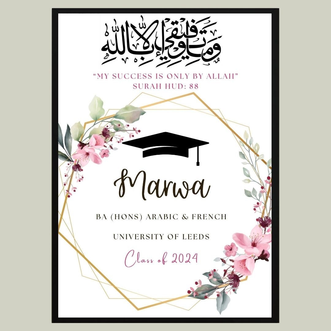 A4 Personalised Islamic Graduation Frame, Islamic Graduation Gift ...